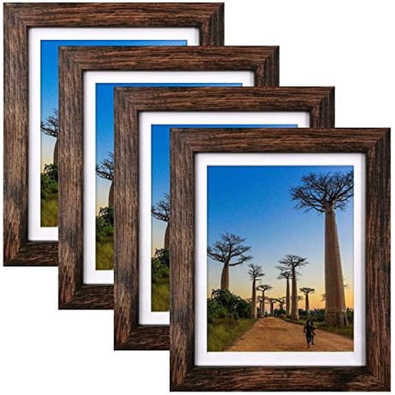 8x10 Picture Frames Rustic Brown with Mat Photo Frames 4 Packs for ...