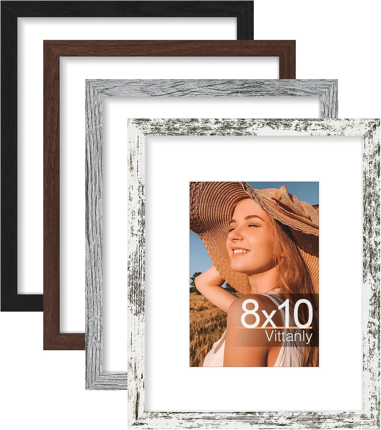 8x10 Picture Frames Set of 4, Display Pictures 5x7 with Mat or 8x10 ...