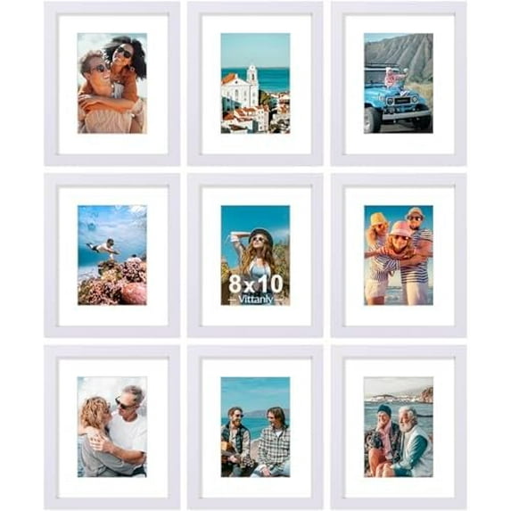 8x10 Picture Frames Set of 9, Shatter Resistant Plexiglass, Display 5x7 ...