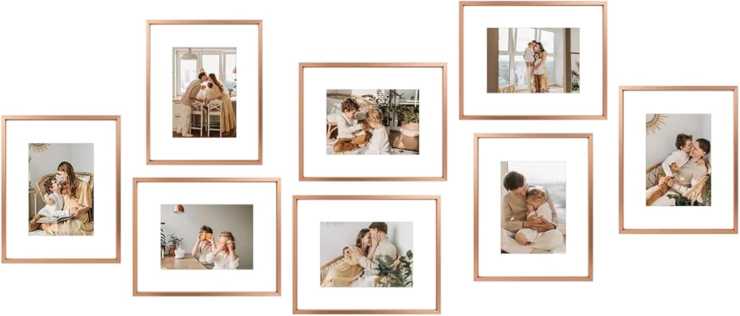 , 8x10 Rose Gold Picture Frame Display Photo 5x7 with Mat or 8 x 10 ...
