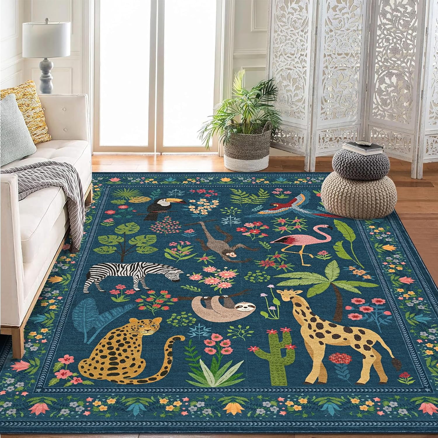 8x10 Rug, Washable Animal Living Room Rug with Non Slip Vintage Design ...