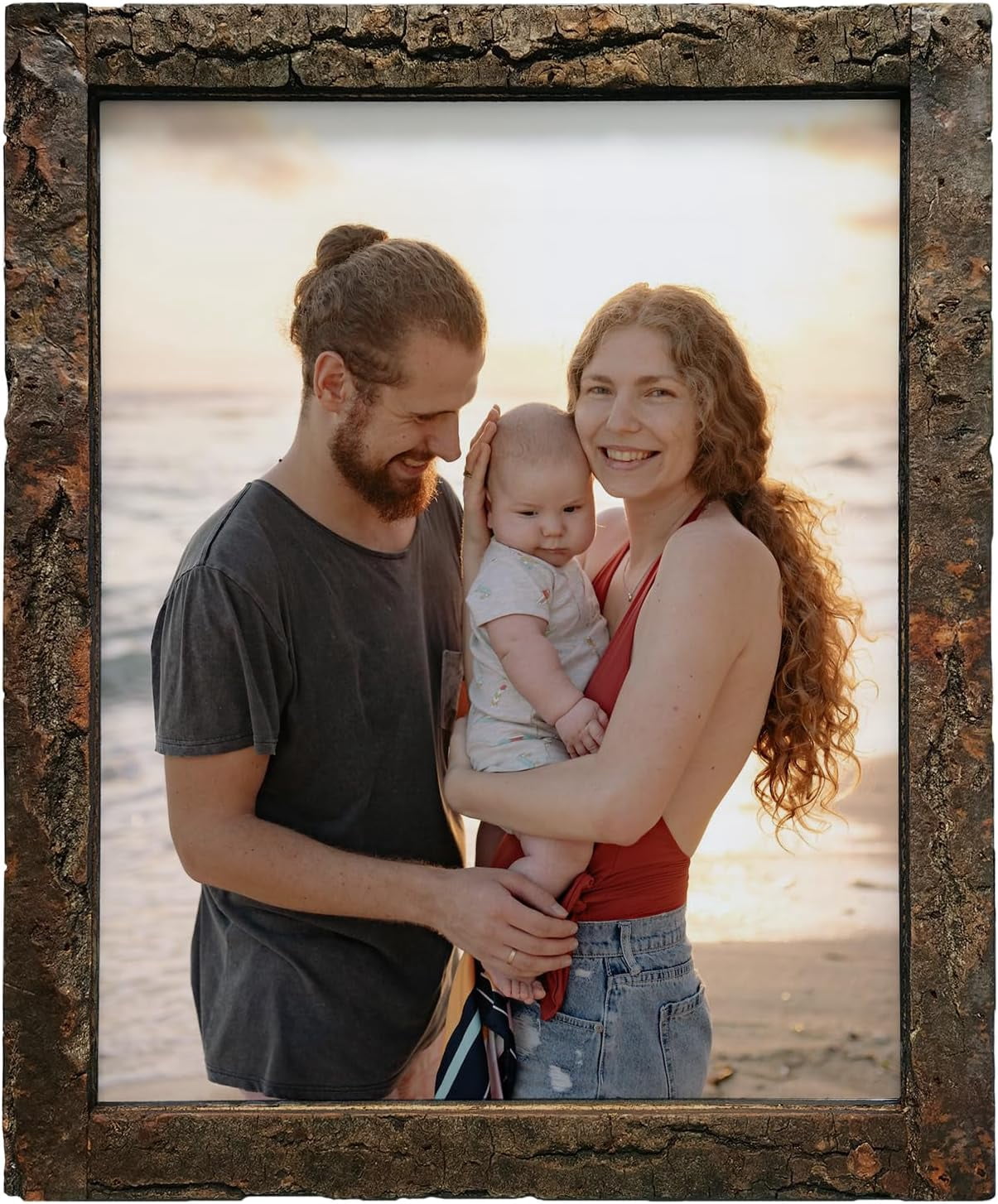 8x10 Rustic Picture Frame with Natural Real Bark,High Definition Glass ...