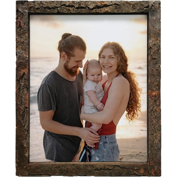 8x10 Rustic Picture Frame with Natural Real Bark,High Definition Glass ...