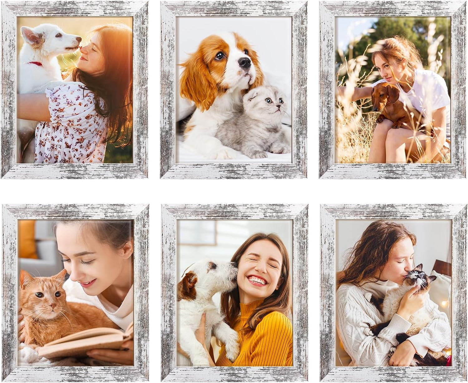 8x10 Rustic Picture Frames Set of 6 Distressed White Composite Wood ...
