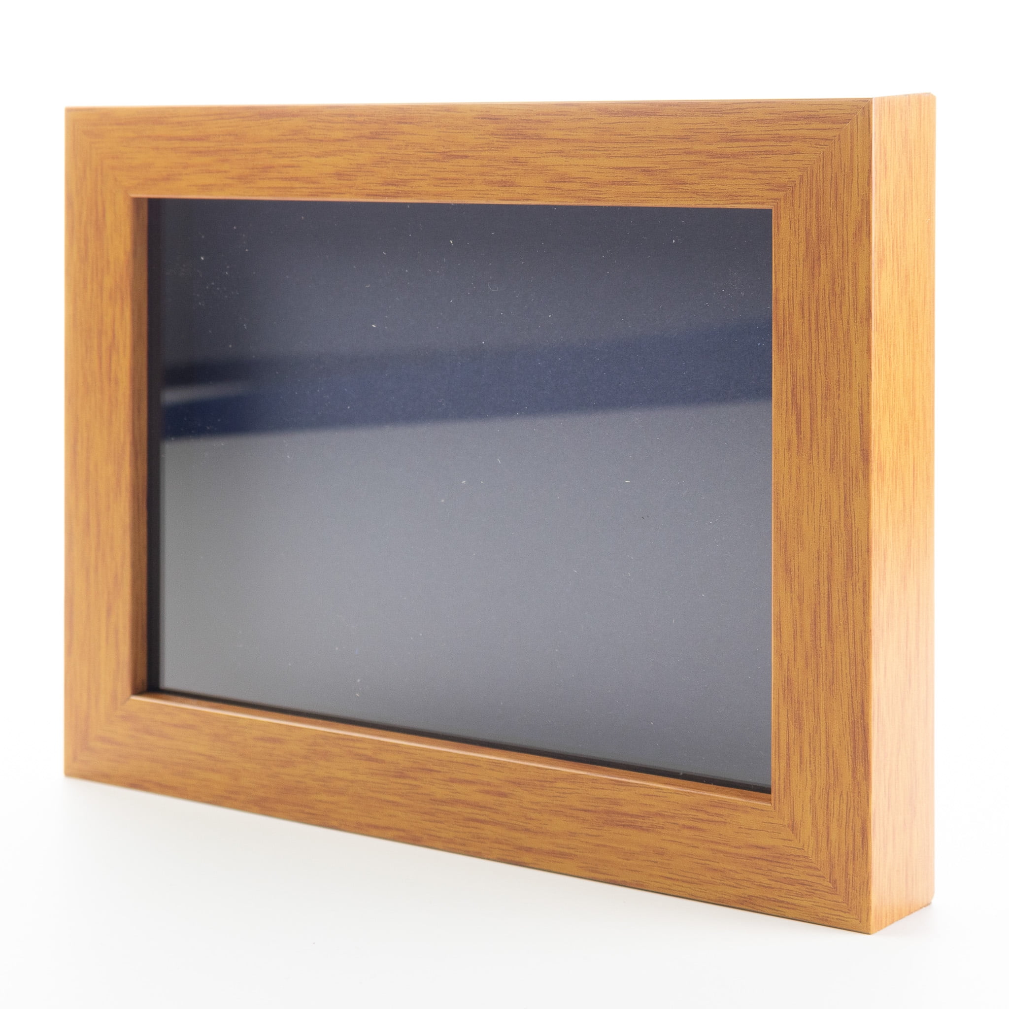 8x10 Shadow Box Frame Light Brown Real Wood with a Navy Acid-Free ...