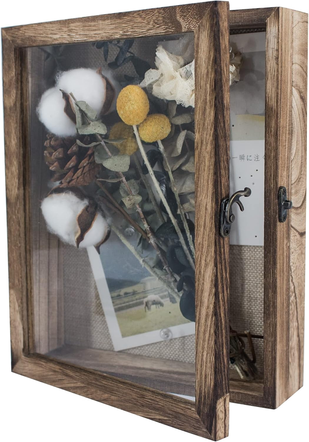 8x10 Shadow Box Frame Solid Wood Glass Door Display Case with Linen ...