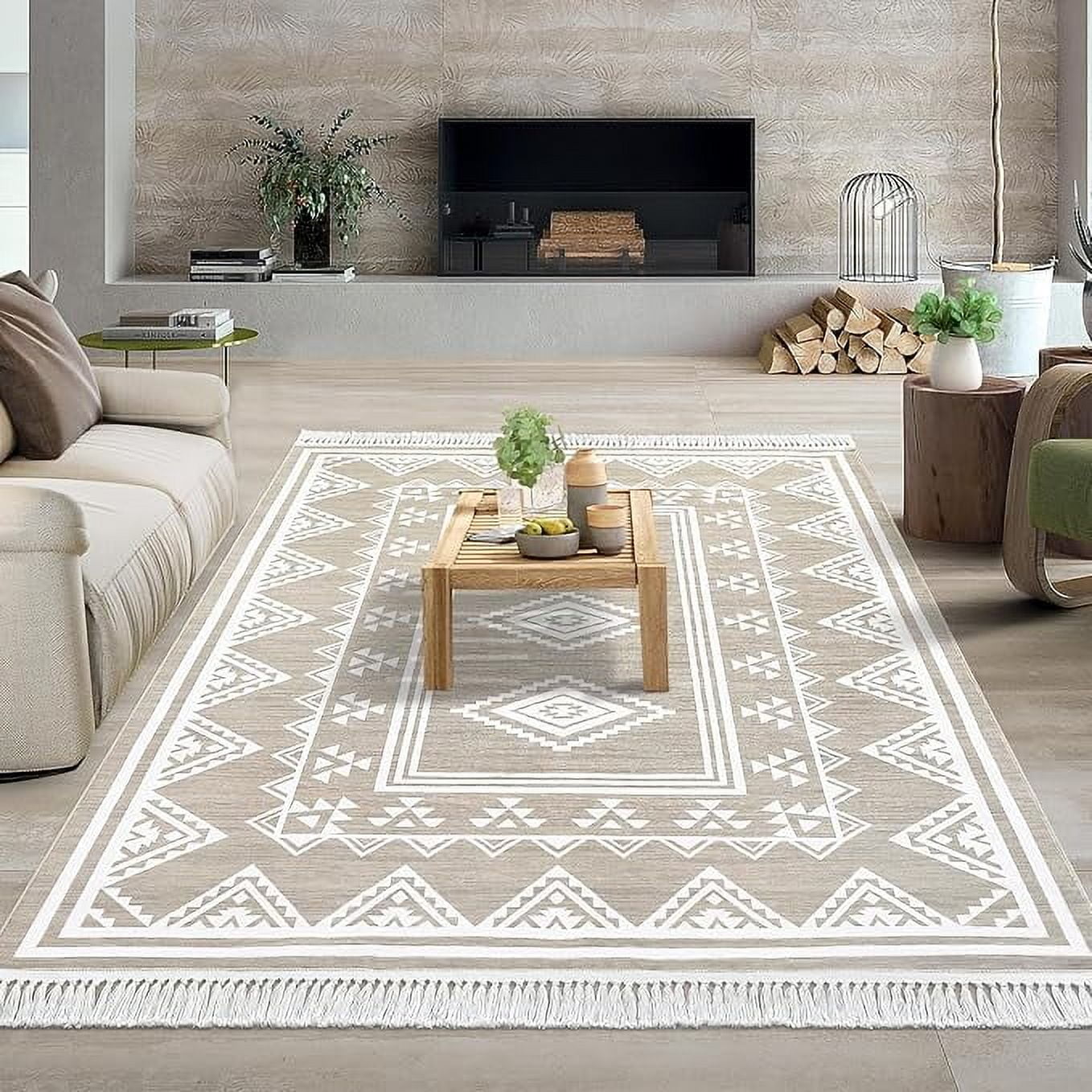 8x10 Tassel Rug - Boho Living Room Carpet, Washable Non-Slip Indoor ...