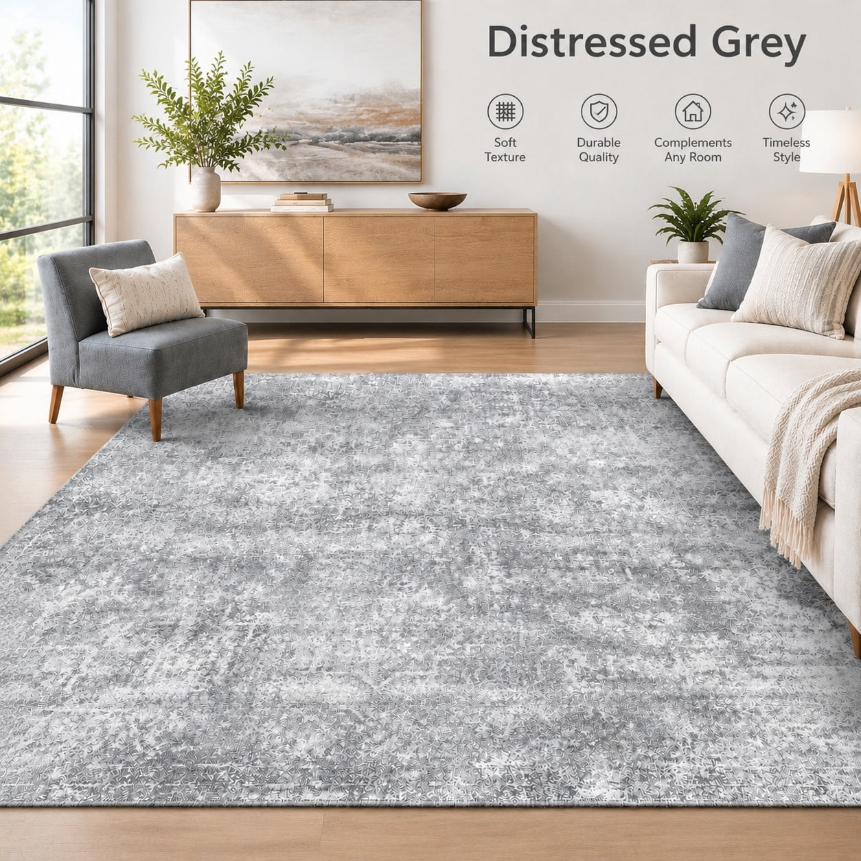 8x10 Area Rug Vintage Gray Distressed Soft Cozy Living Room Carpet Mat ...