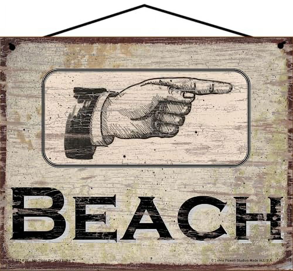 8x10 Vintage Style Beach Sign with a Hand Pointing to the RIGHT ...