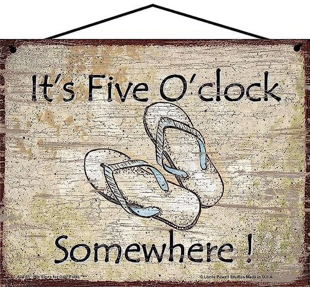 8x10 Vintage Style Beach Themed Sign "It's Five O'Clock Somewhere ...