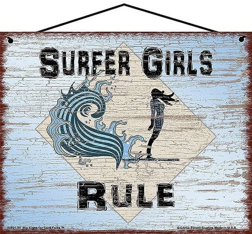 8x10 Vintage Style Sign with Surfing Woman Saying Surfer Girls Rule ...