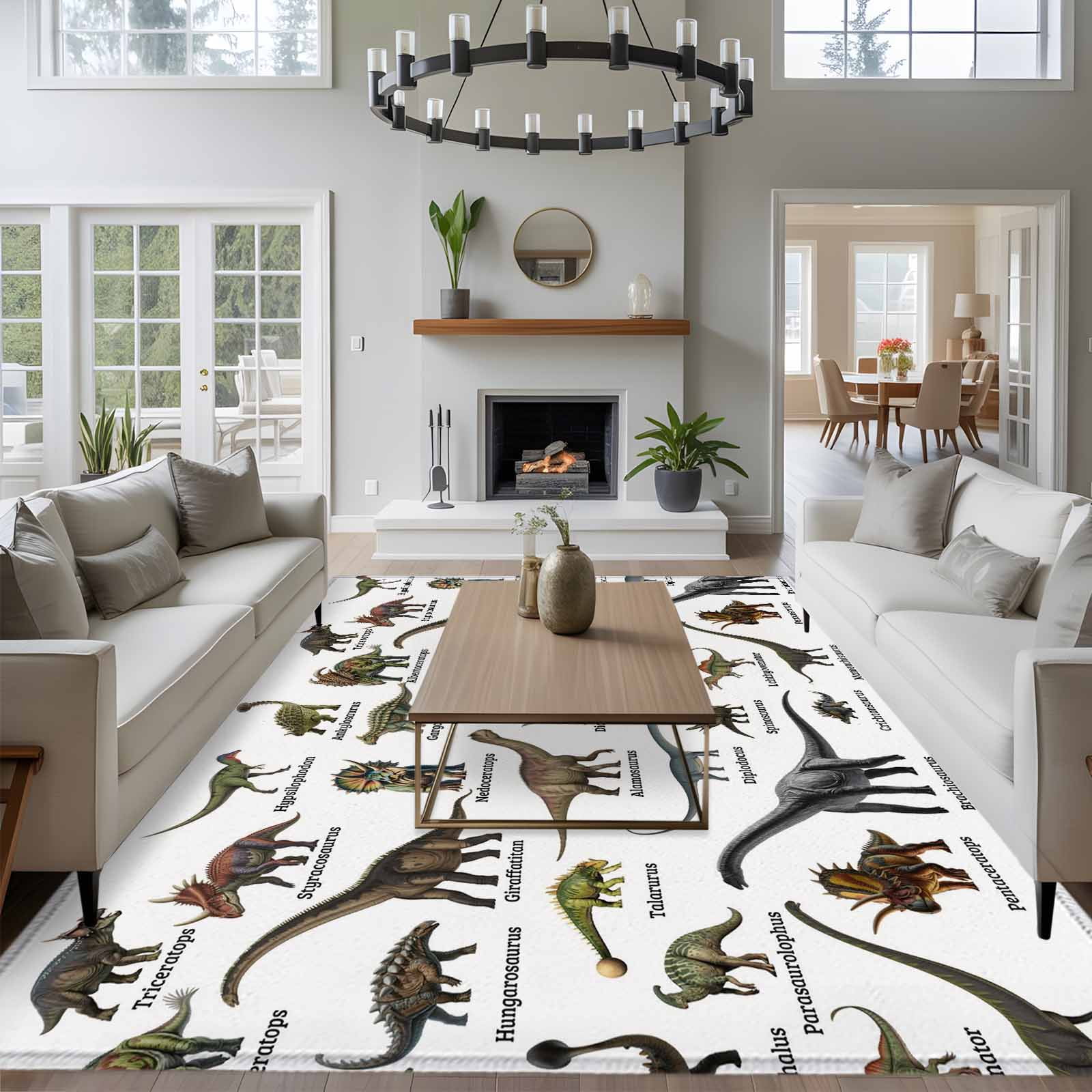 8x10 Washable Area Rug, Dinosaurs Non-Slip Extra Large Rectangle Rug ...
