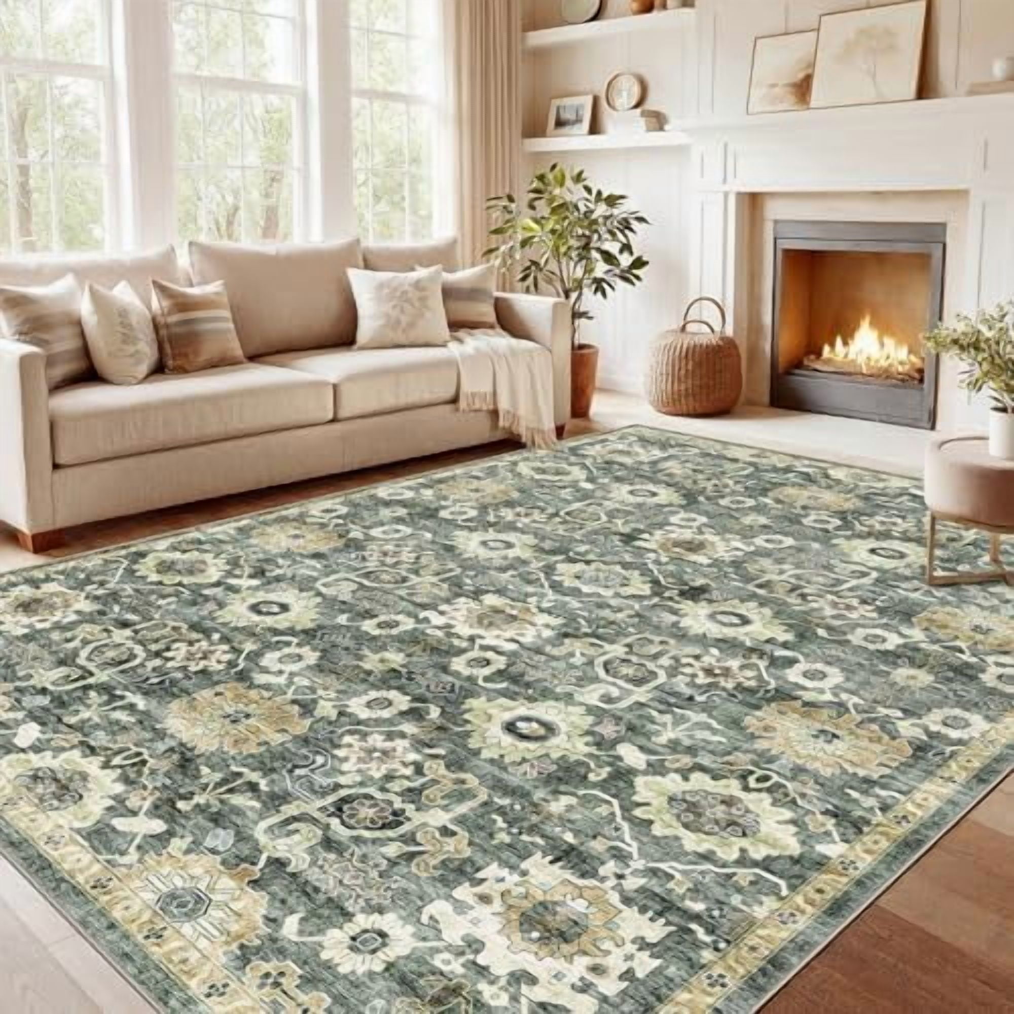 8x10 Washable Area Rug, Low-Profile Large Area Rug with Non-Slip ...