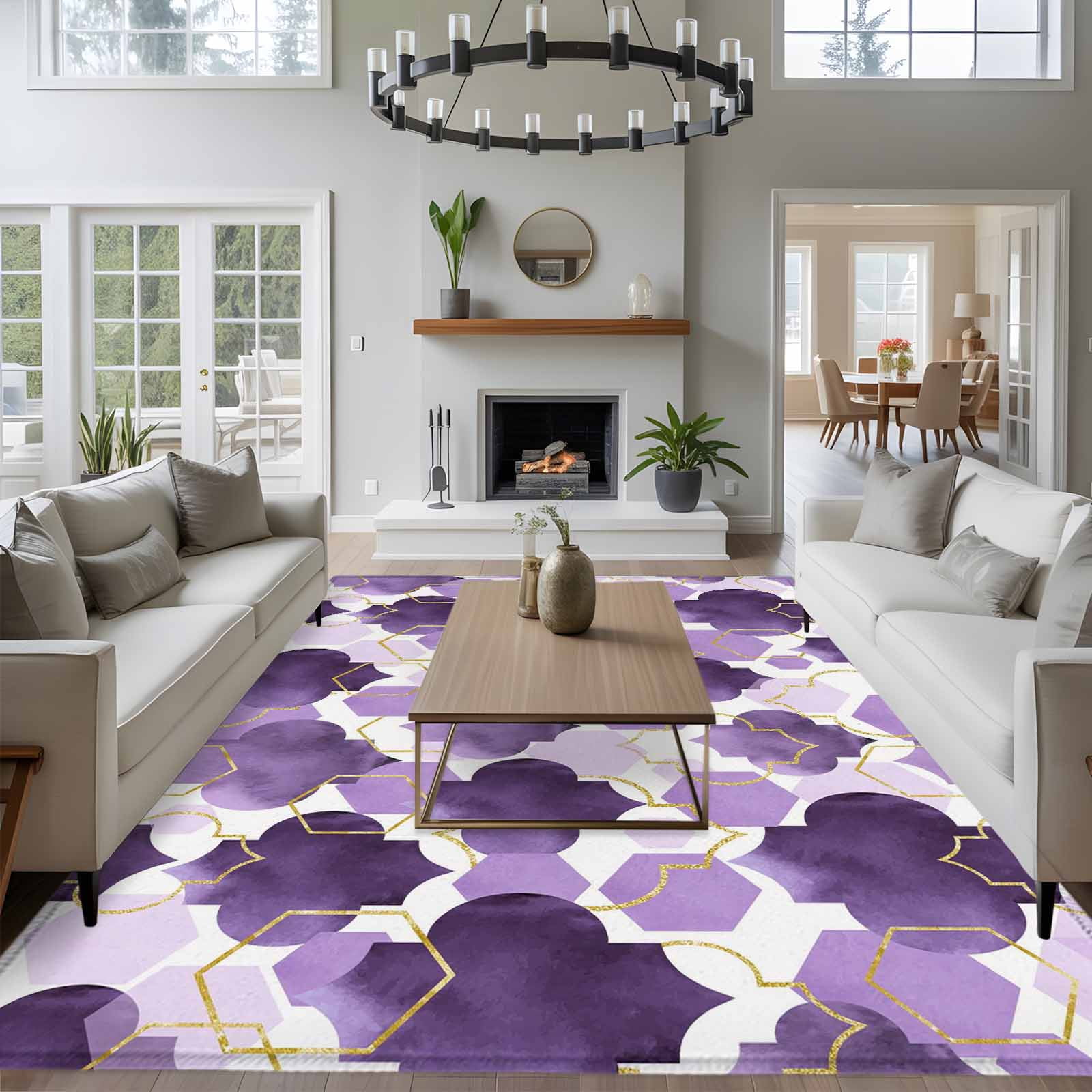 8x10 Washable Area Rug, Purple Moroccan Non-Slip Extra Large Rectangle ...