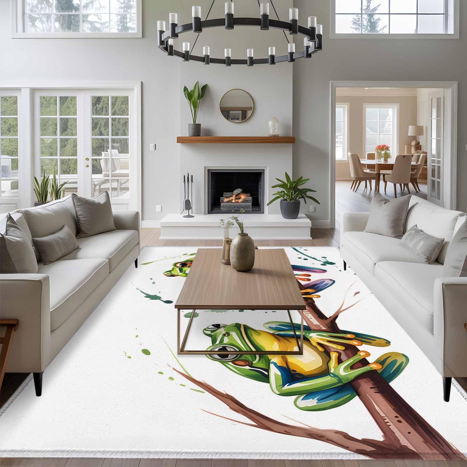 8x10 Washable Area Rug, Watercolor Frog Non-Slip Extra Large Rectangle ...