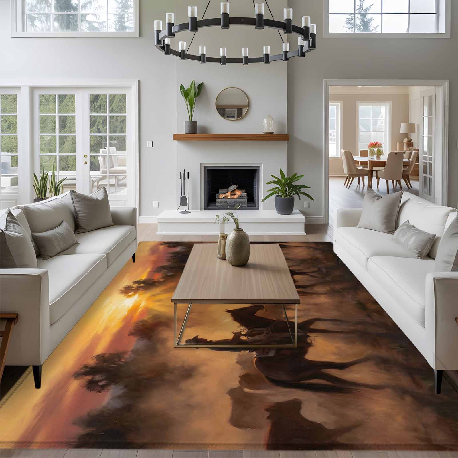 8x10 Washable Area Rug, Western Cowboy Scenery Non-Slip Extra Large ...