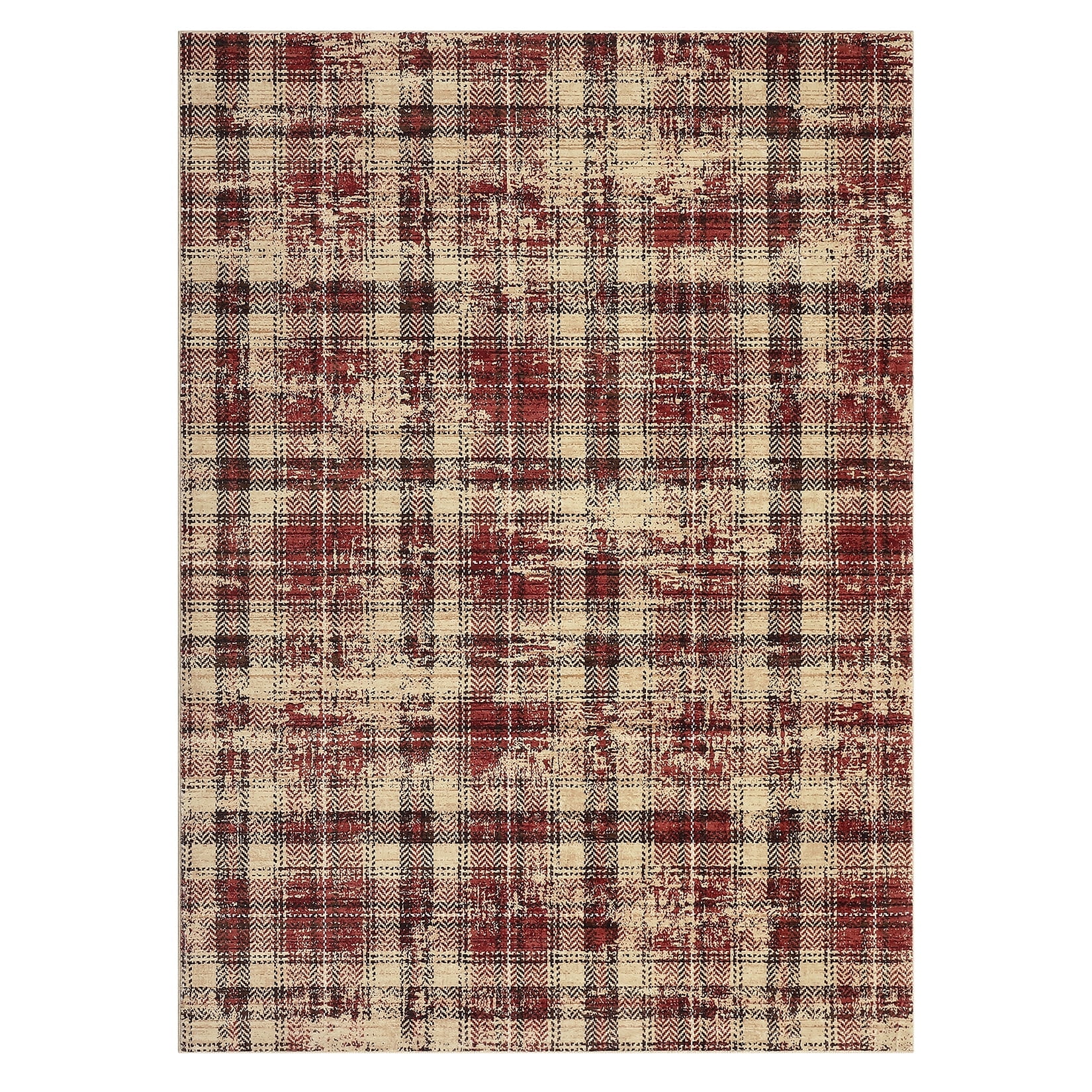8x10 Washable Red Plaid Area Rug - Non-Slip Low Pile Soft Indoor Carpet ...