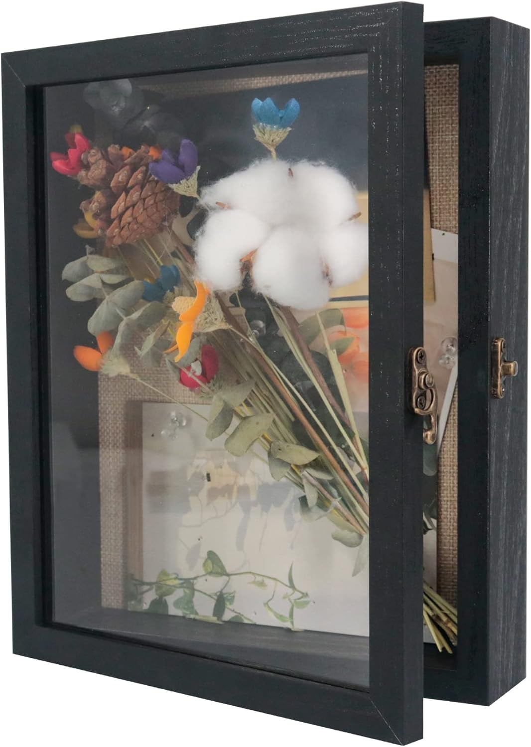 8x10 Wood Shadow Box Frame Glass Door Display Case with Linen Back and ...