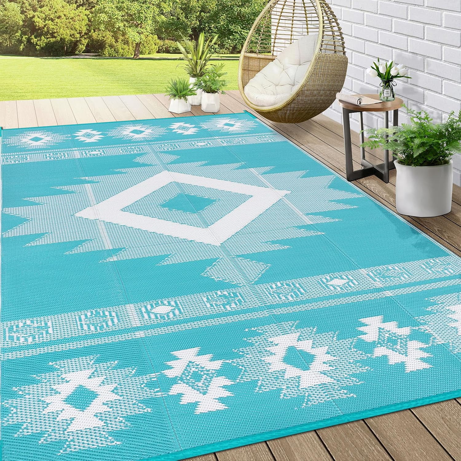8x10 ft Waterproof Reversible Plastic Straw Outdoor Rug, Clearance ...