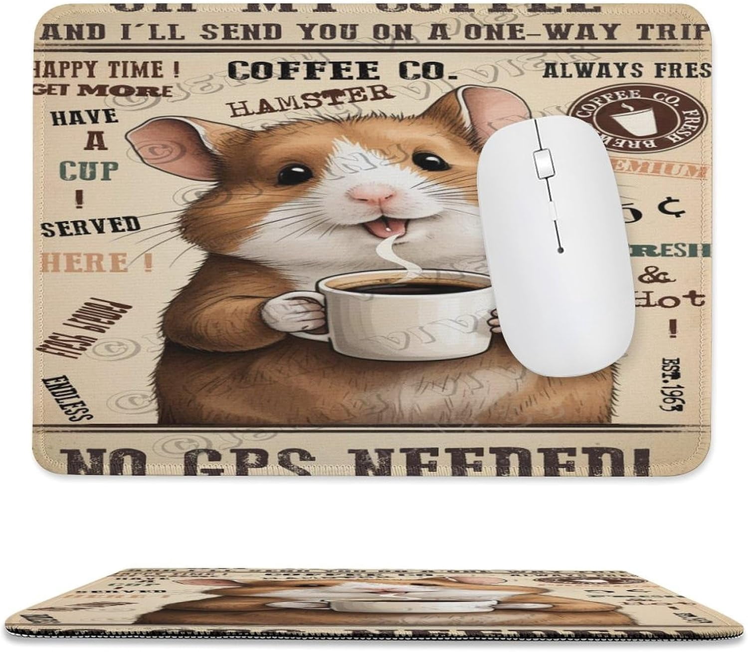 8x10 in Mouse Pad - Hamster with Coffee, Comfortable and Portable ...