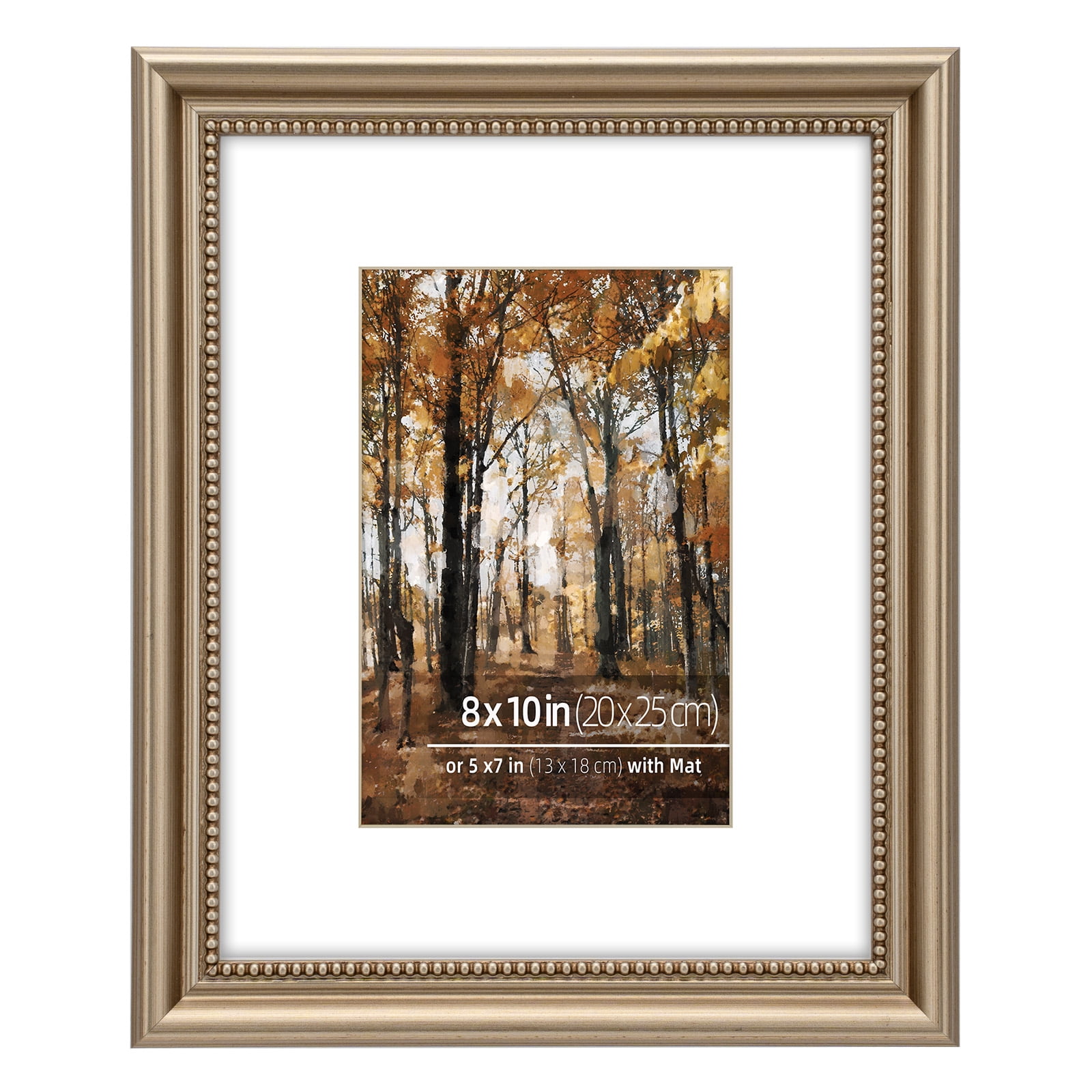 8x10 in Wood Classic Gallery Picture Frame, Ornate Beaded Inner, Matted ...