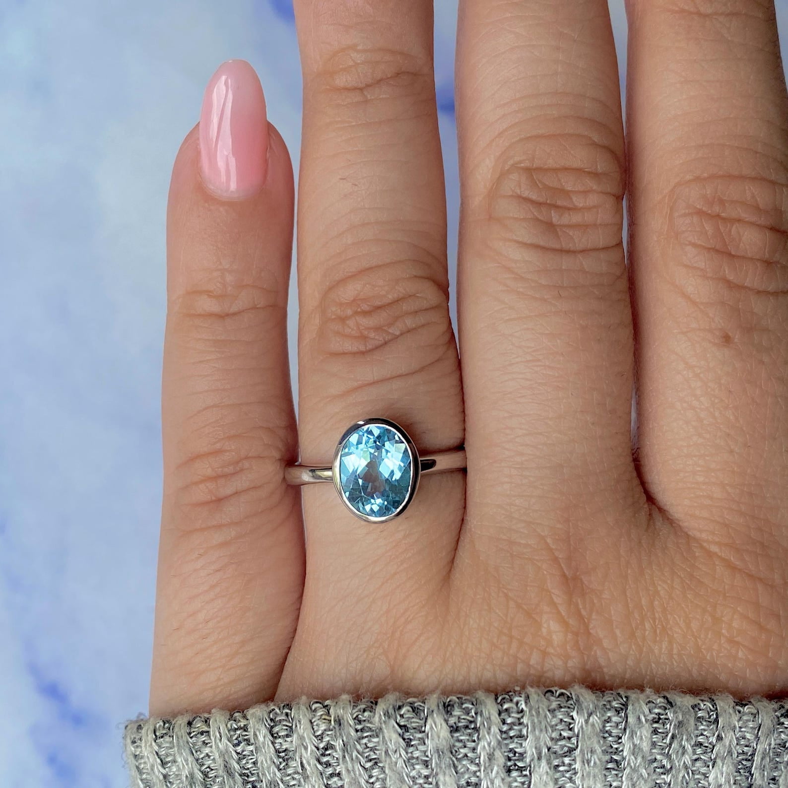 8x10 mm Blue Topaz Ring / 925 Silver Minimalist Ring / Handmade Ring ...