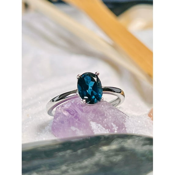8x10 mm Grade AAA London Blue Topaz Ring, 925 Silver Open Band Ring, 3 ...