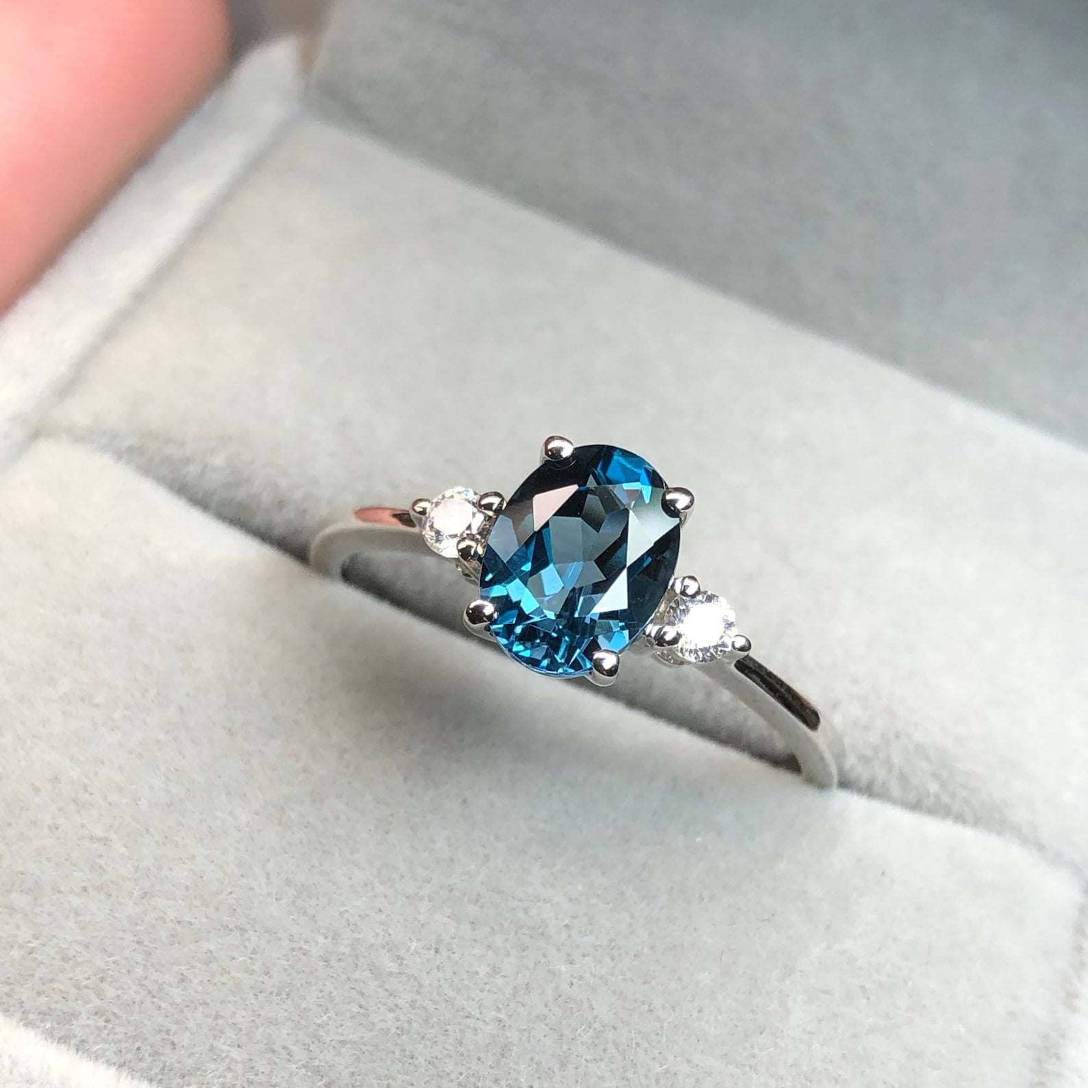 8x10 mm London Blue Topaz Oval Cut Gemstone Ring, 14k white gold ...