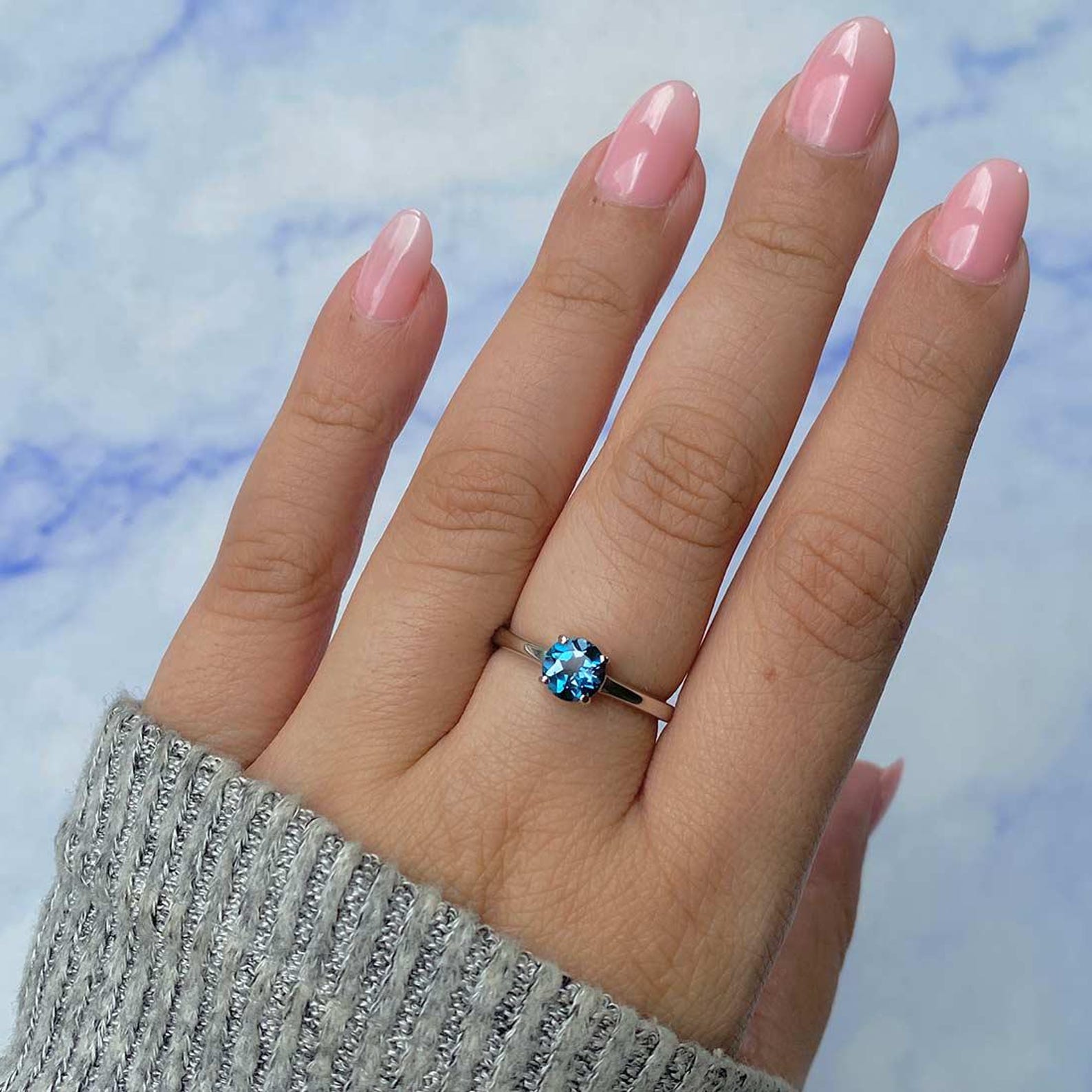 8x10 mm London Blue Topaz Ring, Round Cut Engagement Ring, Staement ...