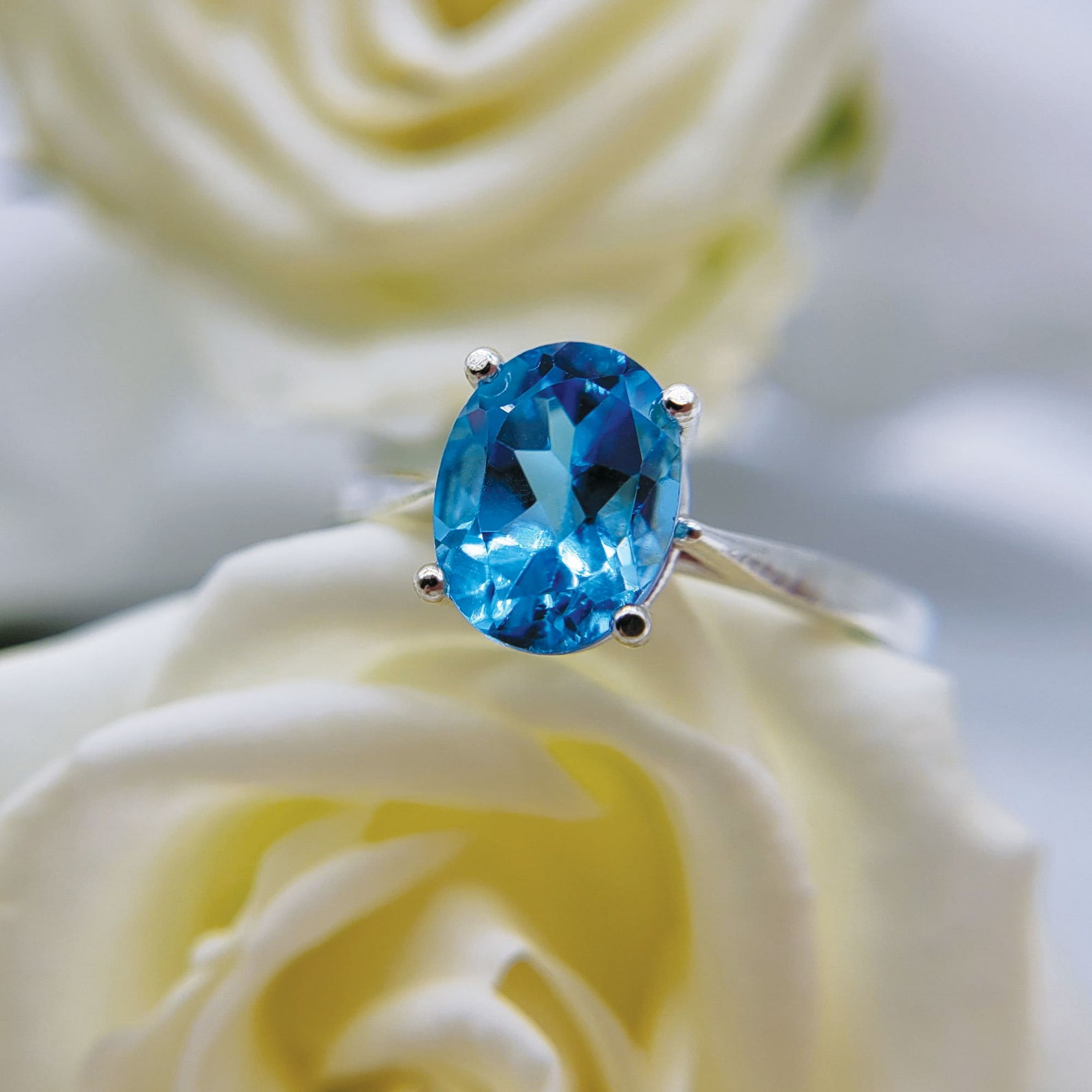 8x10 mm Oval Cut London Blue Topaz Ring/ 925 Sterling Silver Ring ...