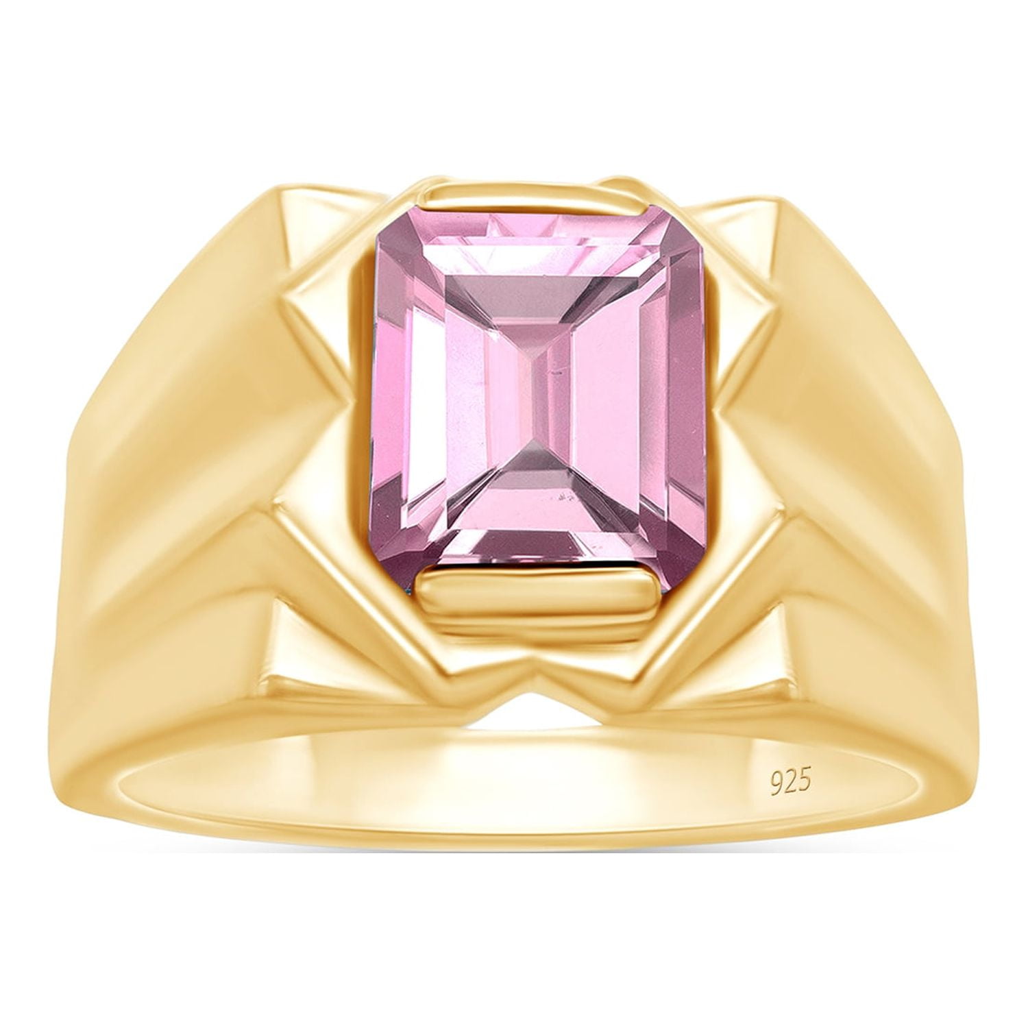 AFFY 8x10 mm Simulated Birthstone Men's Ring Pink Tourmaline In 14K ...