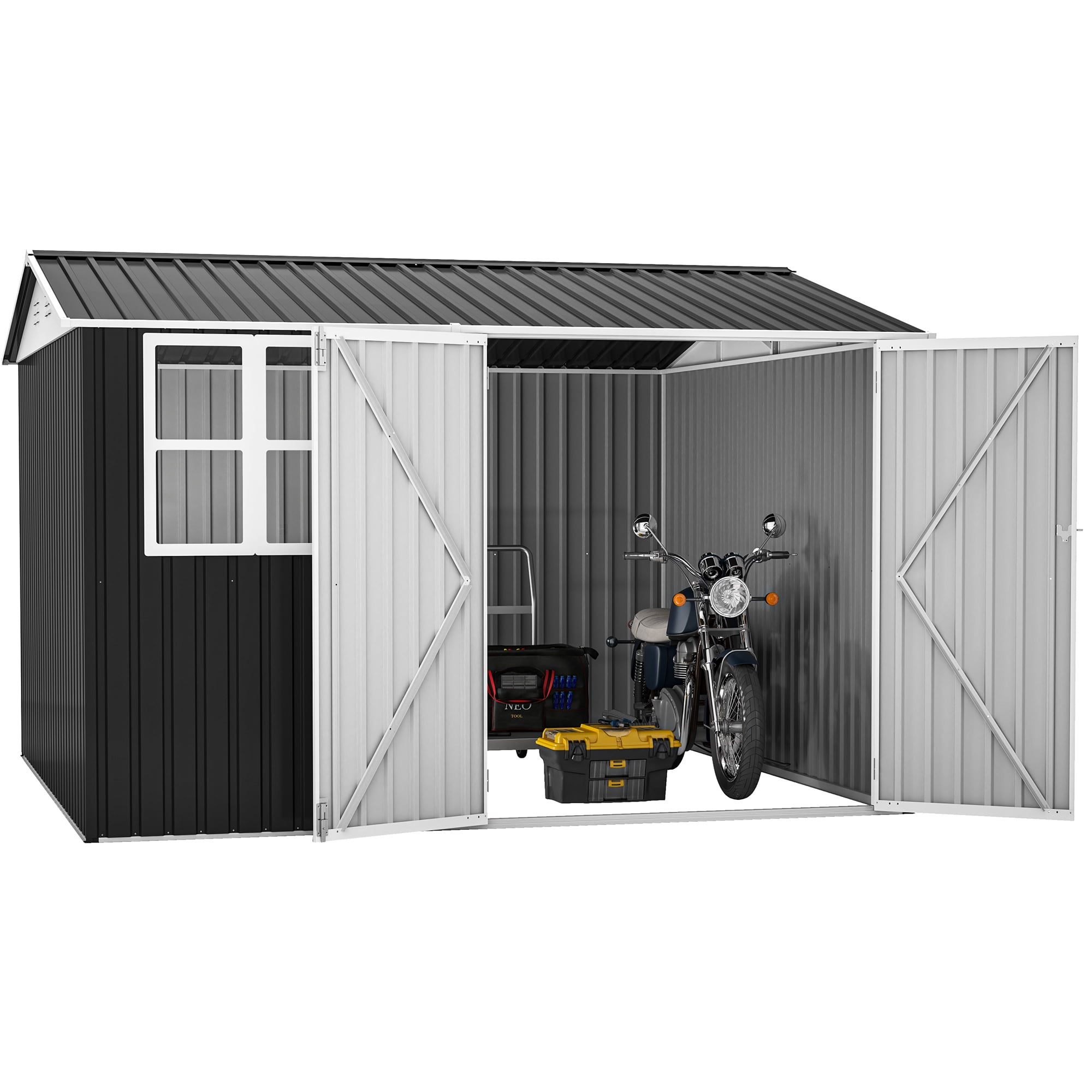 8x10ft Outdoor Storage Shed,Tool Shed with Window,Lockable Doors,and ...