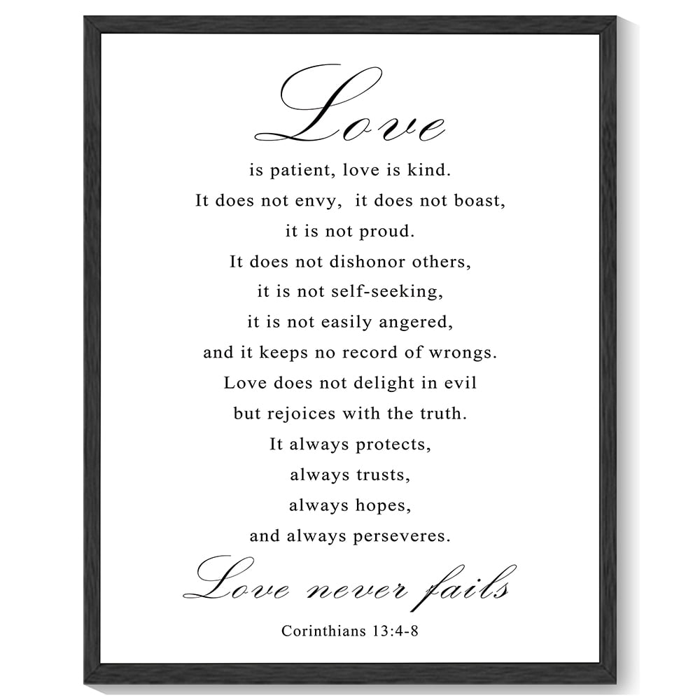 8x10in Black Framed Christian Motivational Wall Art Love is Patient ...