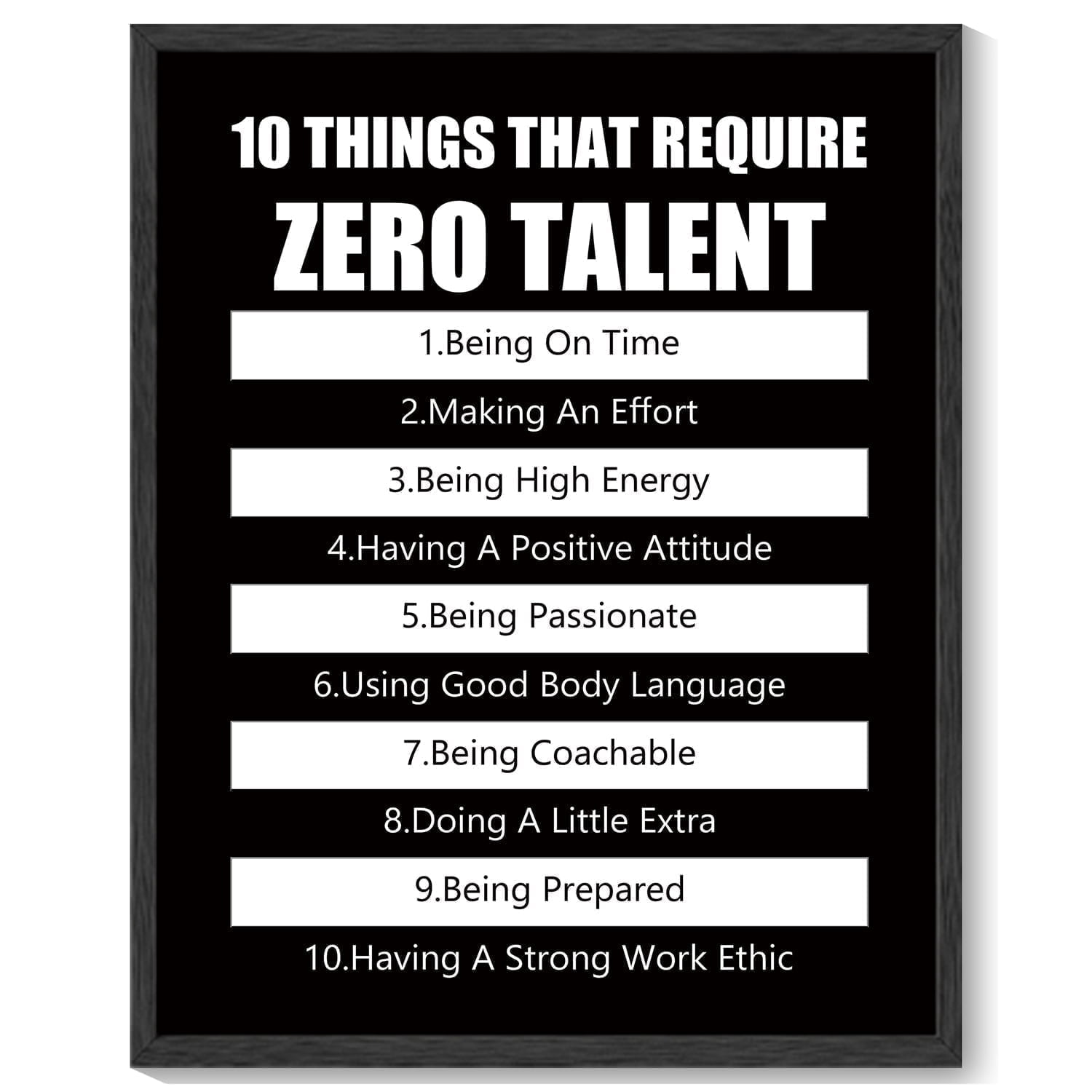 8x10in Black Framed Inspirational Framed Canvas Wall Art ZERO TALENT ...