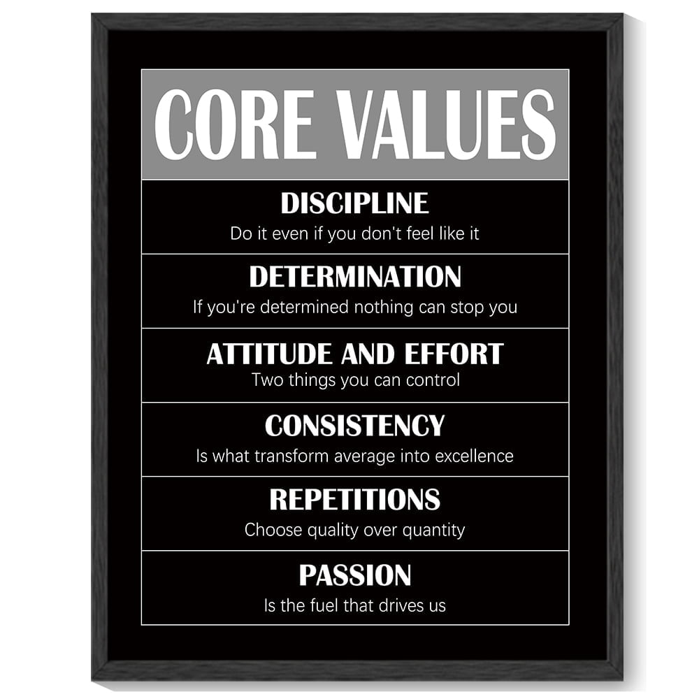 8x10in Black Framed Inspirational Wall Art CORE VALUES Motivational ...