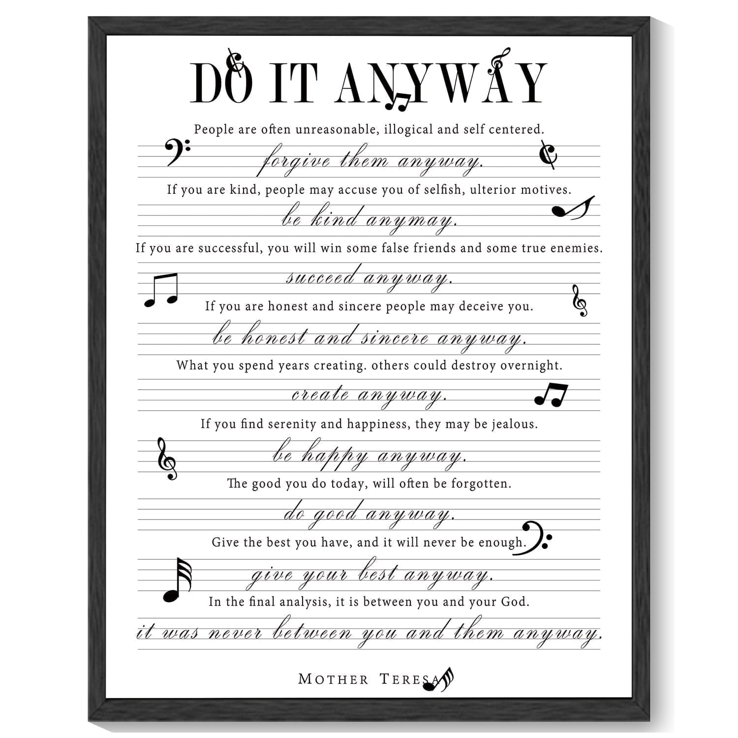 Motivational 8x10in Black Framed Wall Art Inspirational Do It Anyway ...