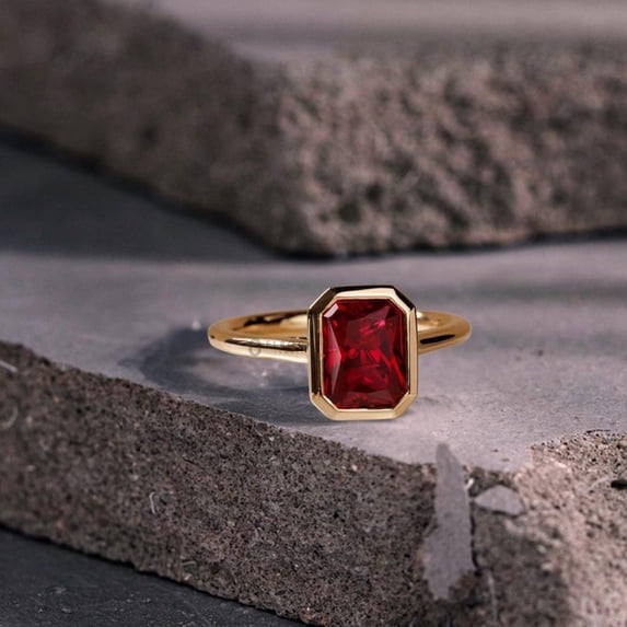 8x10mm Emerald Cut Natural Ruby Solitaire Ring, 925 Silver Minimalist ...