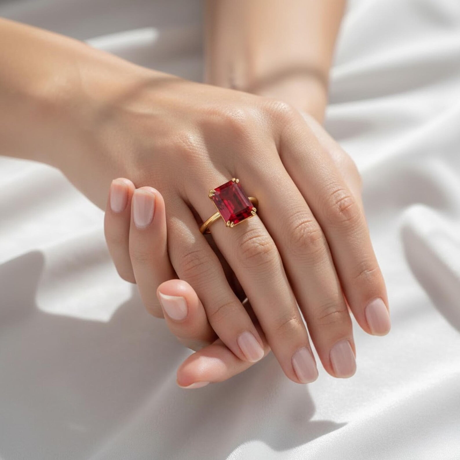 8x10mm Emerald Cut Natural Ruby Solitaire Ring Yellow Gold Minimalist ...