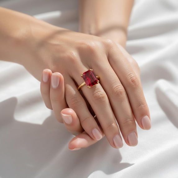 8x10mm Emerald Cut Natural Ruby Solitaire Ring Yellow Gold Minimalist ...