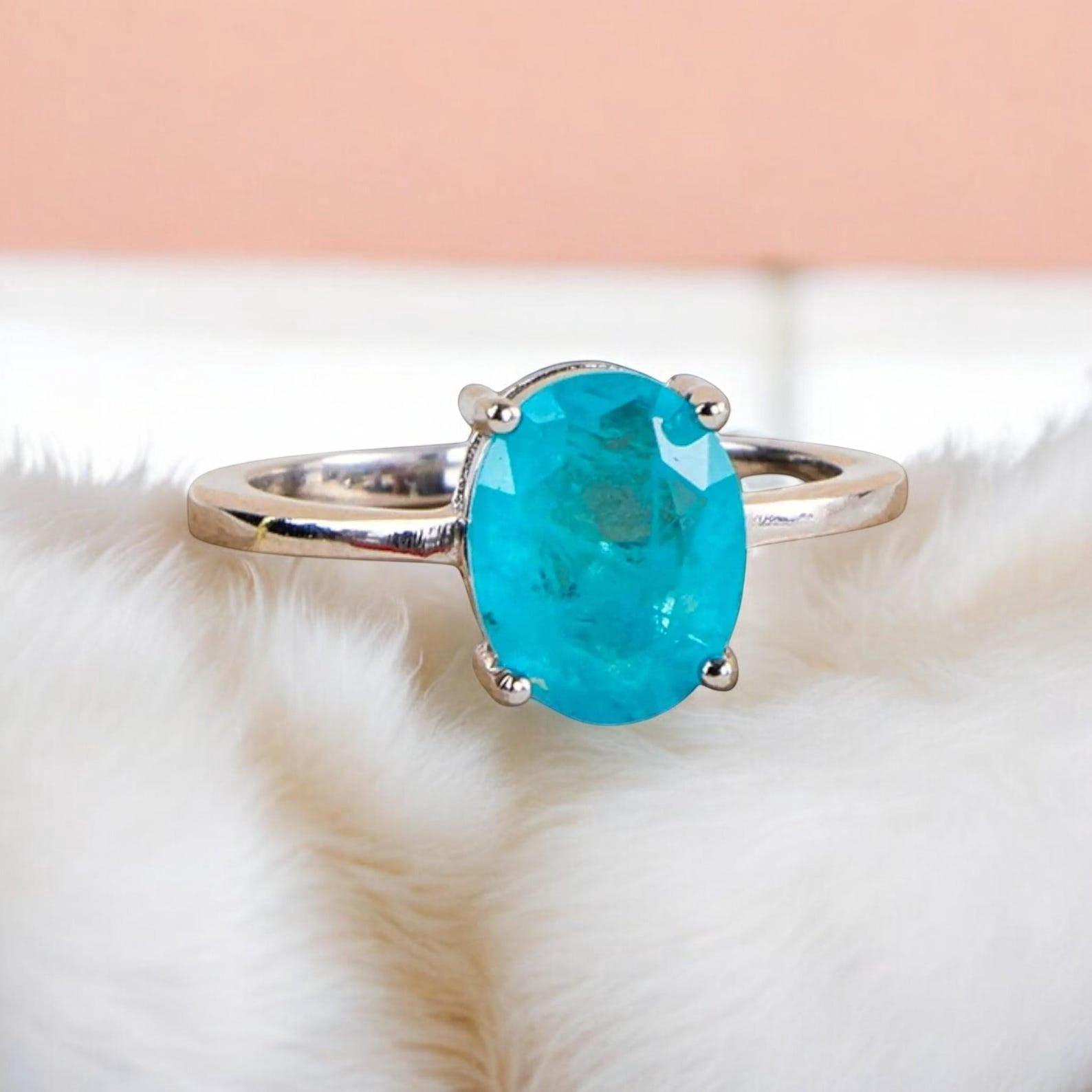 8x10mm Paraiba Tourmaline Ring – Vintage 925 Sterling Silver, Paraiba ...