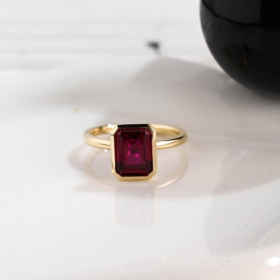 8x10mm Solitaire Emerald Cut Ruby Engagement Ring Bezel Ring,925 Silver ...