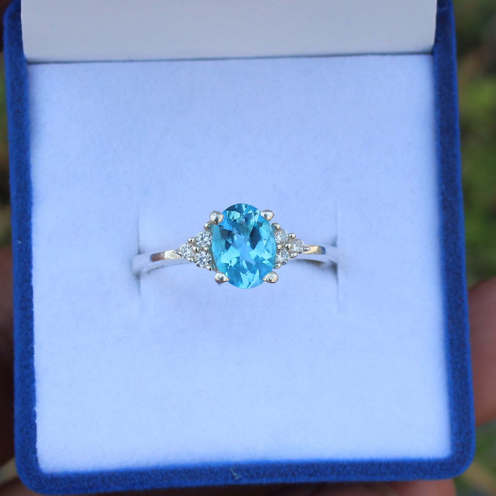 8x10mm Swiss Blue Topaz Engagement Ring: Oval Gemstone, 925 Sterling ...