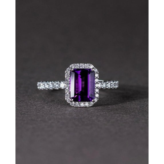 8x10mm Vintage Amethyst Engagement Ring, 925 Sterling Silver Halo ...