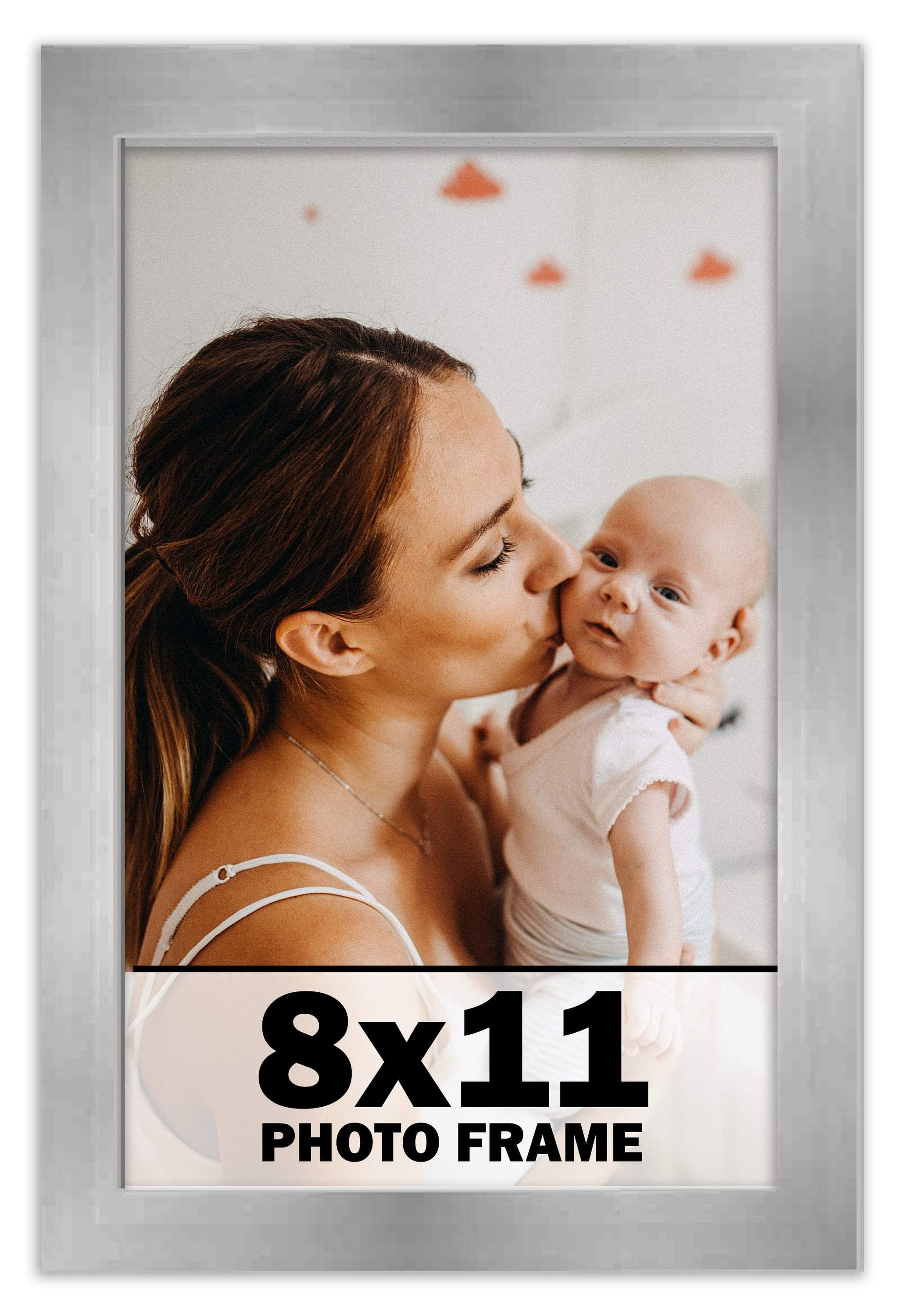 8x11 Frame Silver Stainless Steel Solid Wood Picture Frame | 0.75 Inch ...