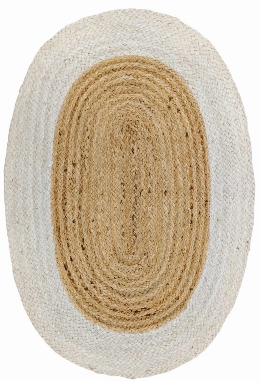8x11 Ft Oval White & Natural Jute Area Rug, Hand-Woven, Reversible ...