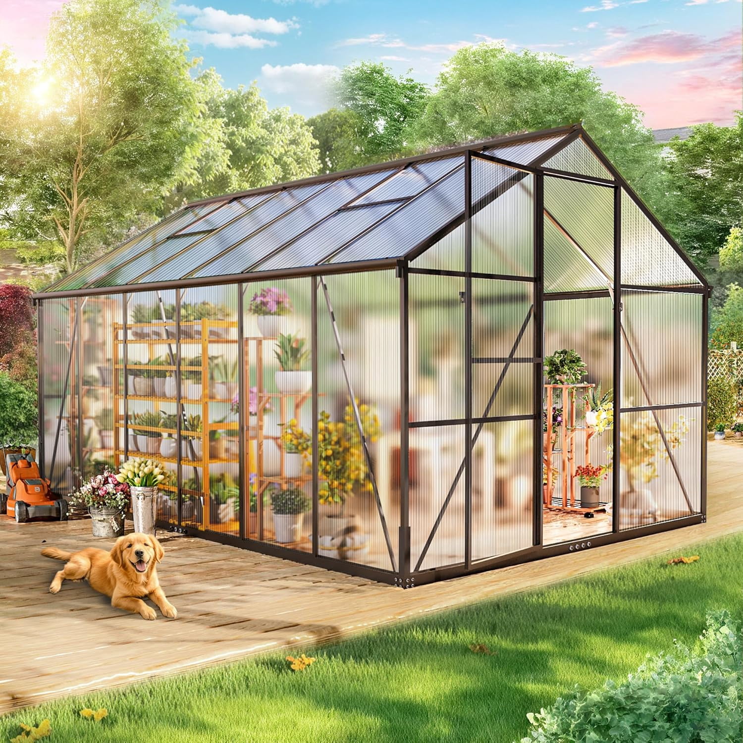 8x12 FT Greenhouse Outdoor, Akaber Walk-in Garden Greenhouse with ...