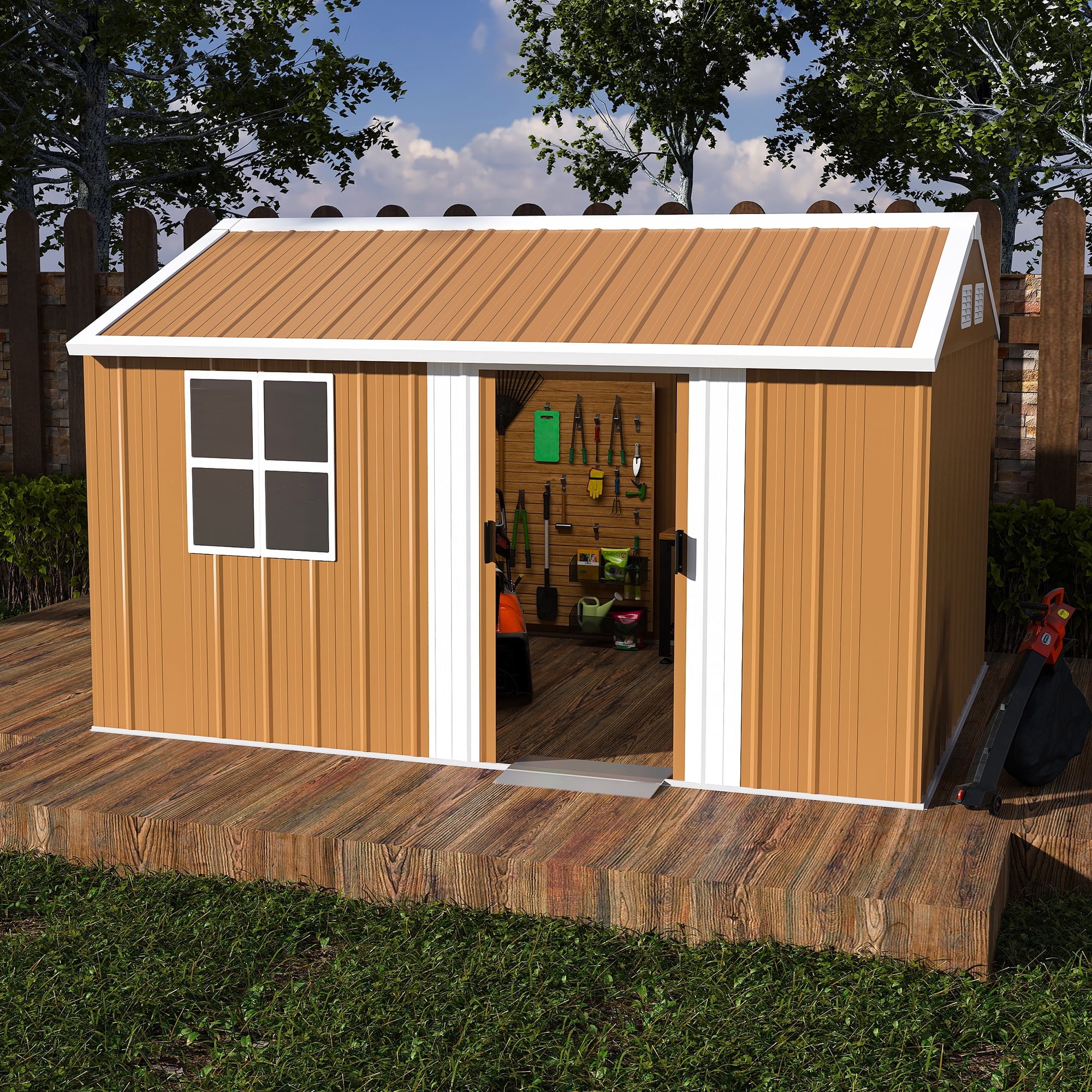 8x12 FT Heavy Duty Metal Storage Shed,Galvanized Steel Garden Shed with ...