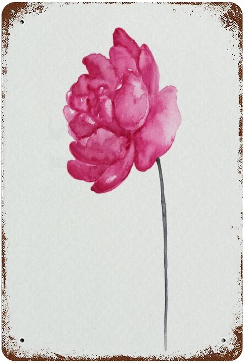 8x12 IN Pink Peony Flower Tin Sign Watercolor Flowers Maroon Home Decor ...
