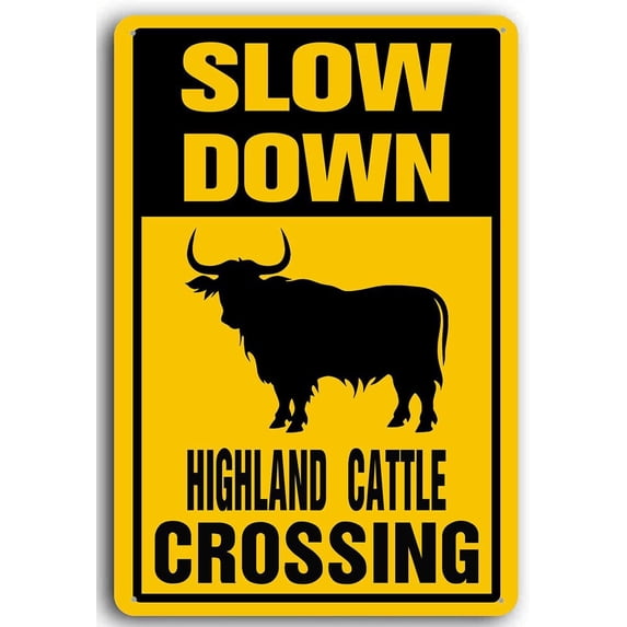 8x12 Inch Aluminum Slow Down Highland Cattle Crossing Sign Slow Down ...