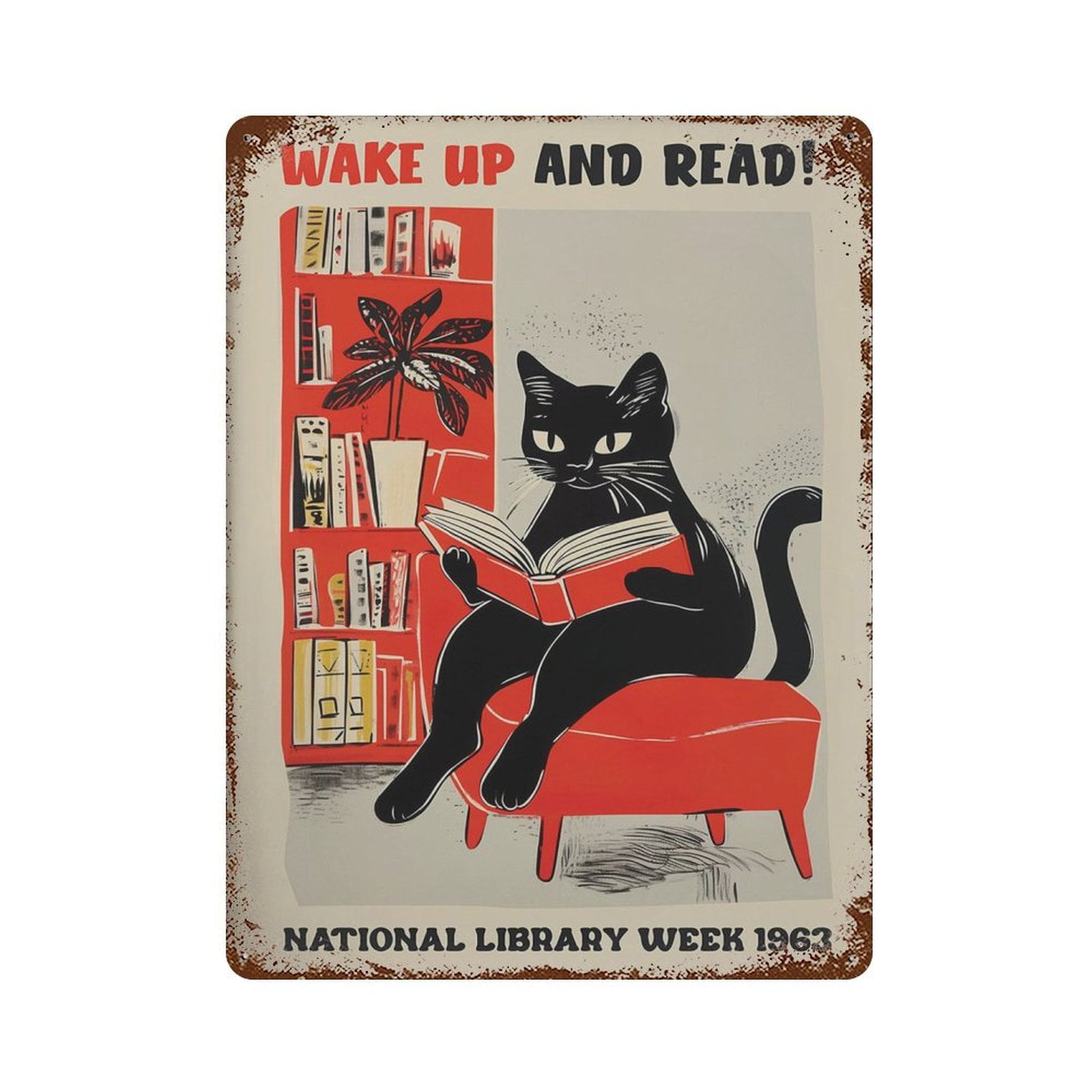 8x12 Inch Cat Reading Poster, Wake Up And Read, National Library Wall ...